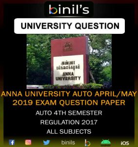 Anna University Automobile Engineering old Question Paper 4th Sem R 17